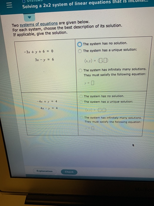 Solved OSTSTEHJ Solving a 2x2 system of linear equations | Chegg.com