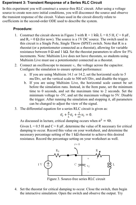 Experiment 3: Transient Response of a Series RLC | Chegg.com