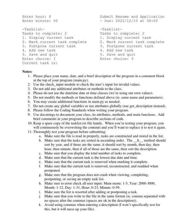 Solved Create a program that maintains a task list for the | Chegg.com
