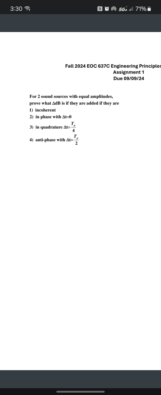 Solved For 2 ﻿sound sources with equal amplitudes,prove what | Chegg.com