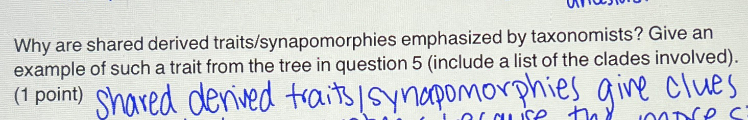 Solved Why are shared derived traits/synapomorphies | Chegg.com