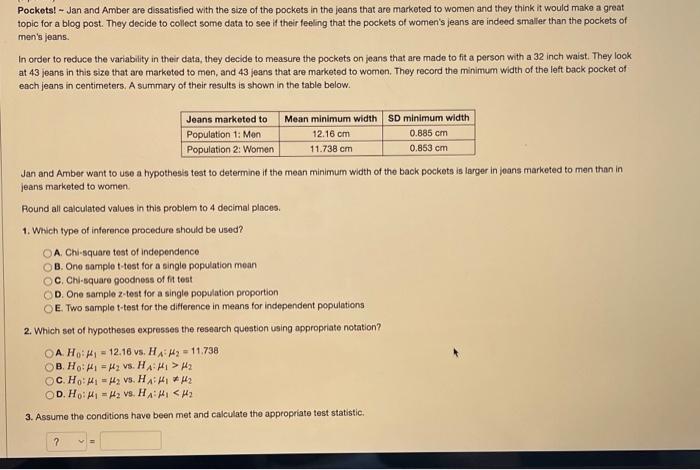 Solved Pockets! - Jan and Amber are dissatisfied with the | Chegg.com