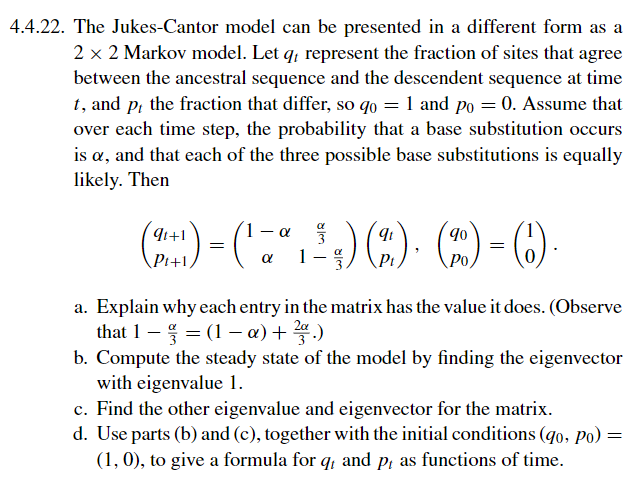 1.22. The Jukes-Cantor model can be presented in a | Chegg.com