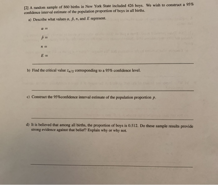 Solved [2] A random sample of 860 births in New York State | Chegg.com