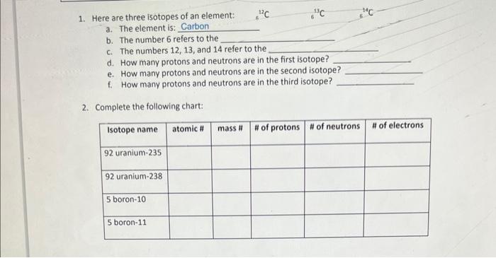 Solved 1. Here are three isotopes of an element: a. The | Chegg.com