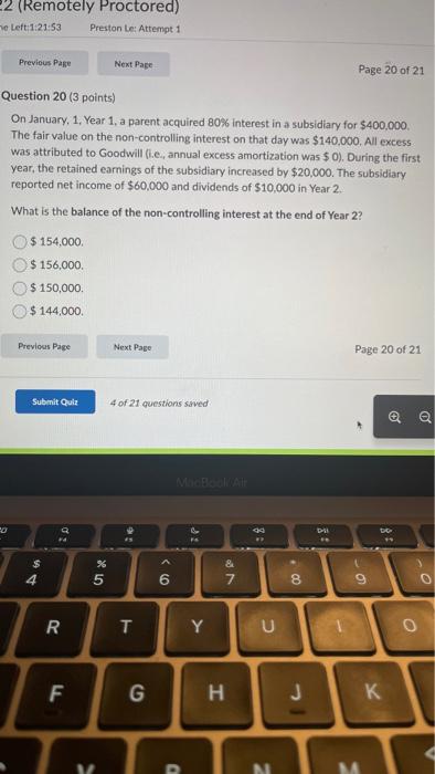 Solved On January, 1, Year 1, a parent acquired 80\% | Chegg.com