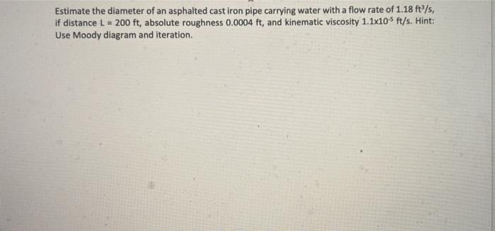 Solved Estimate the diameter of an asphalted cast iron pipe | Chegg.com
