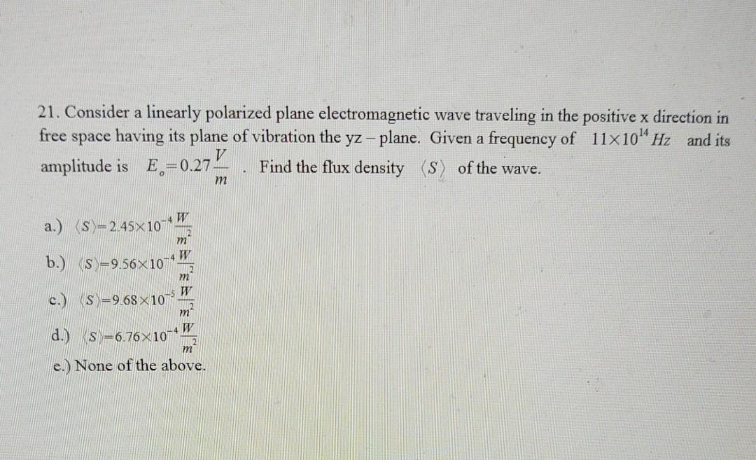Solved 21. Consider a linearly polarized plane | Chegg.com