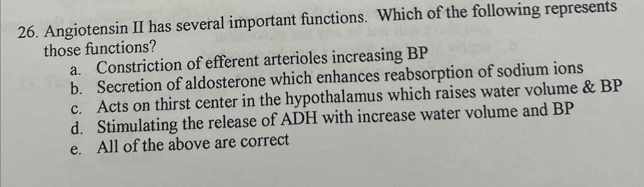 Solved Angiotensin II has several important functions. Which | Chegg.com