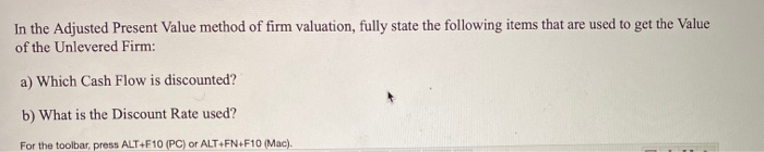 In the Adjusted Present Value method of firm | Chegg.com