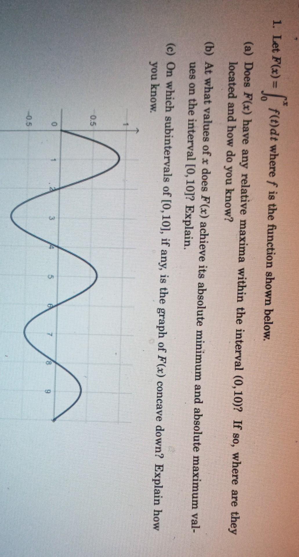 Solved 1. Let F(x) = = $*r()f f(t)dt where f is the function | Chegg.com