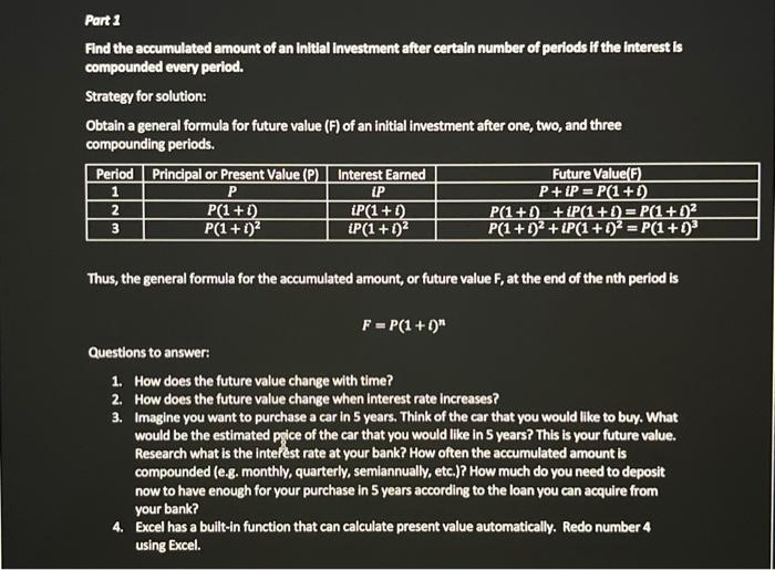 Part 2 Find the accumulated amount of an initial | Chegg.com