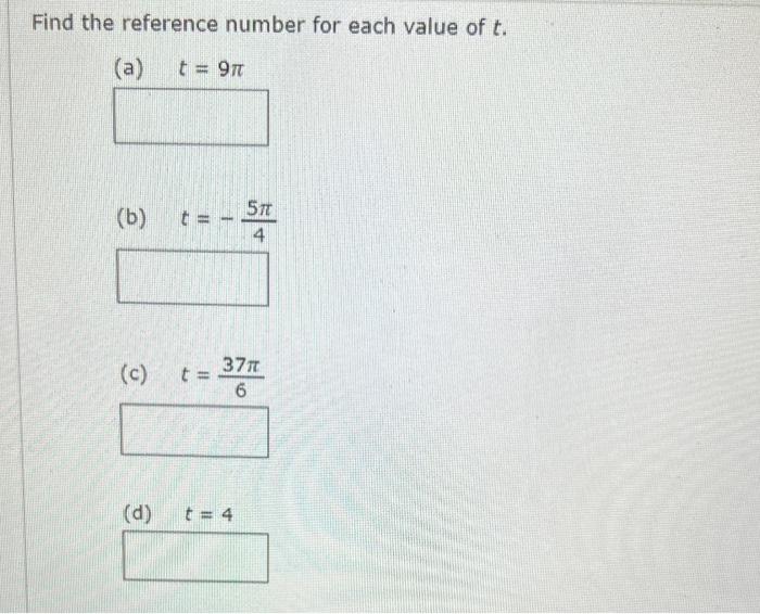 Solved Find the reference number for each value of t. (a) | Chegg.com
