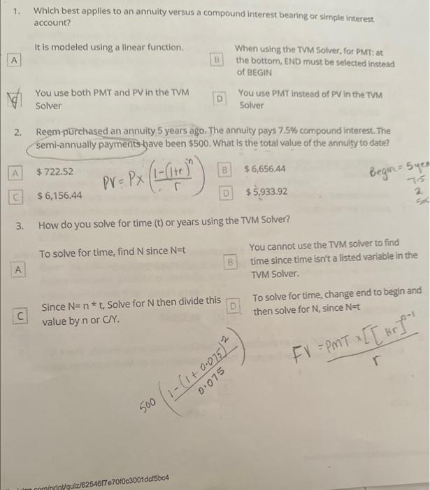 Solved 1. Which best applies to an annuity versus a compound | Chegg.com