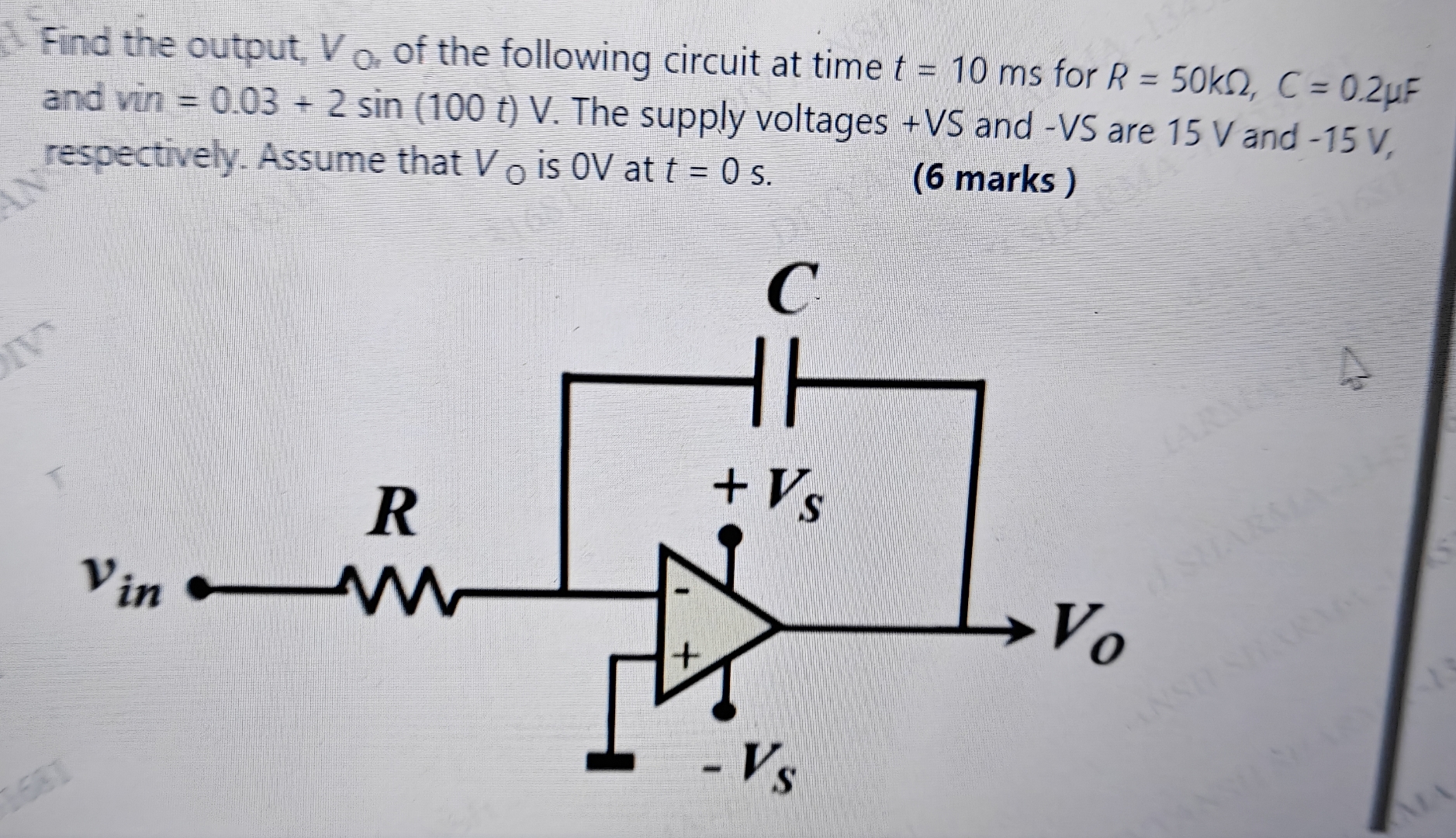 Solved Find the output, V0, ﻿of the following circuit at | Chegg.com