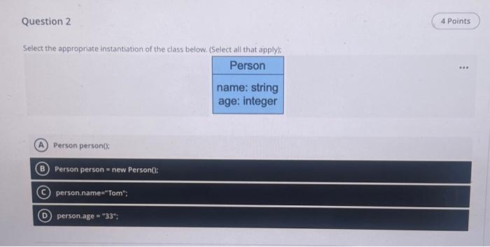 Solved Select the appropriate instantiation of the class | Chegg.com