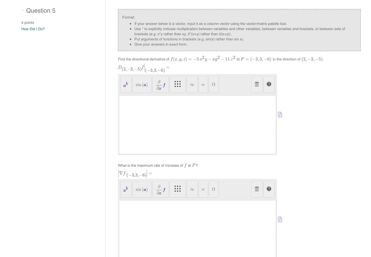 Solved Format: - If your answer below is a vector, input it | Chegg.com