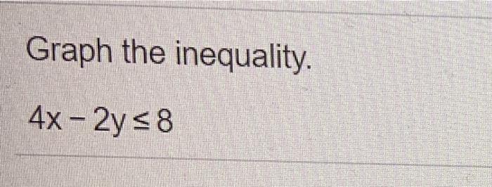 Solved Graph the inequality. 4x – 2y = 8 | Chegg.com