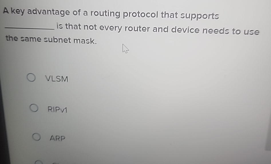 Solved A key advantage of a routing protocol that supports | Chegg.com