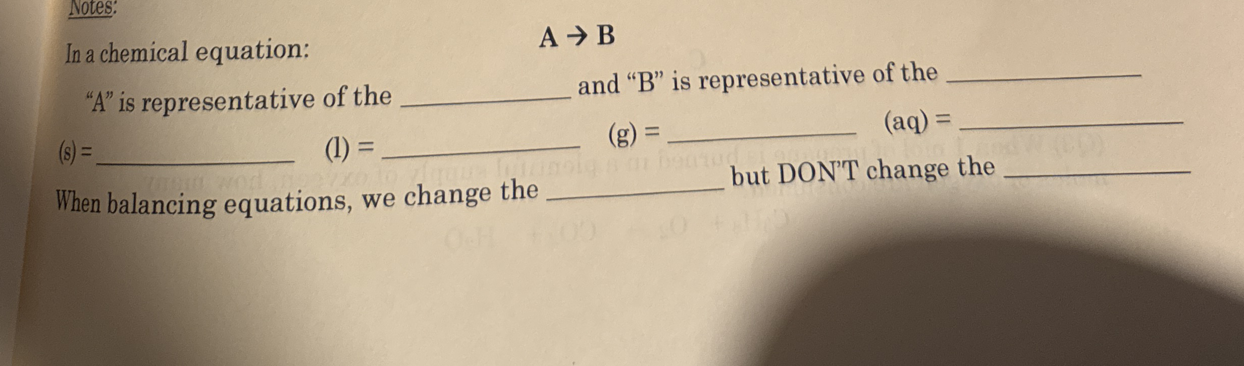 Solved In a chemical equation:A→B" A " ﻿is representative of | Chegg.com
