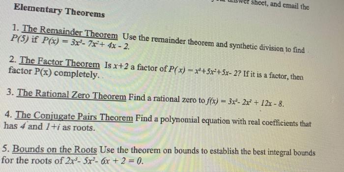 Solved sheet, and email the Elementary Theorems 1. The | Chegg.com