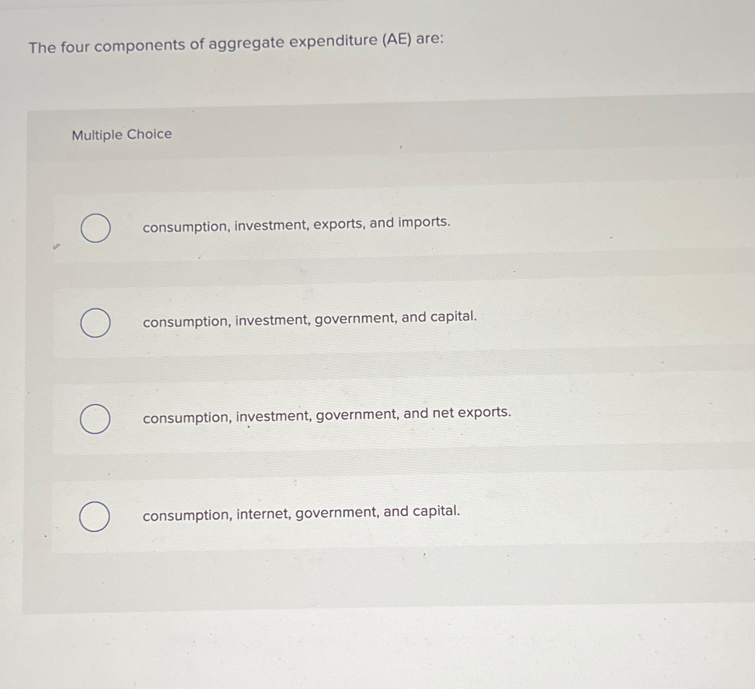Solved The four components of aggregate expenditure (AE) | Chegg.com