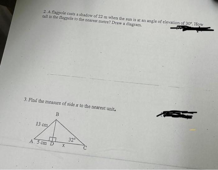 Solved 2. A flagpole casts a shadow of 22 m when the sun is | Chegg.com
