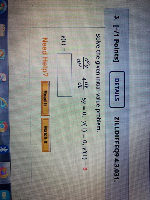 Solved 3. [-/1 Points] DETAILS ZILLDIFFEQ9 4.3.031. Solve | Chegg.com