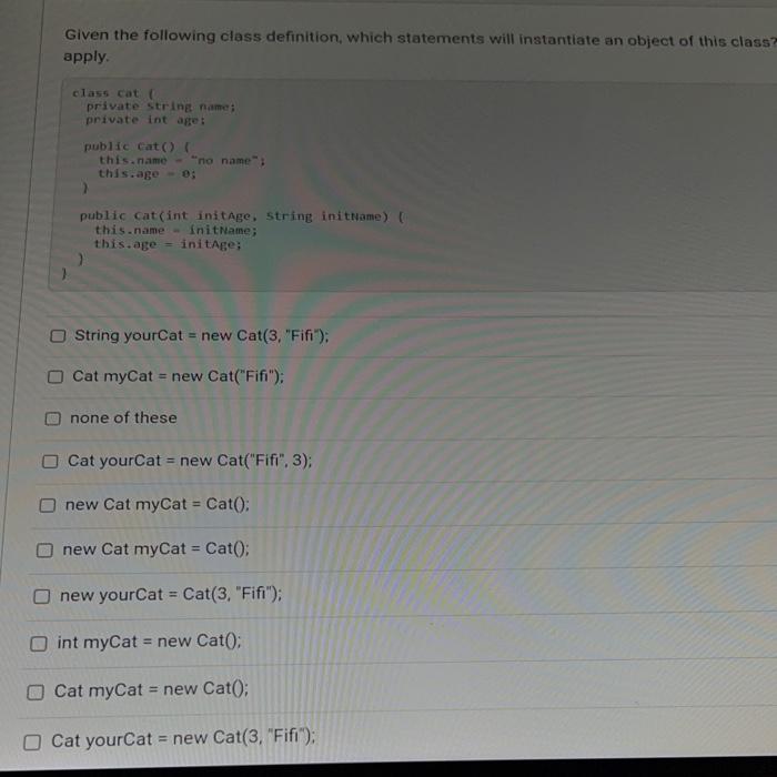 Solved Given the following class definition, which | Chegg.com