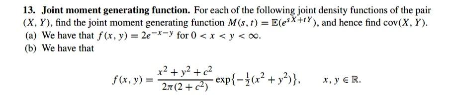 Solved 13 Joint Moment Generating Function For Each Of The