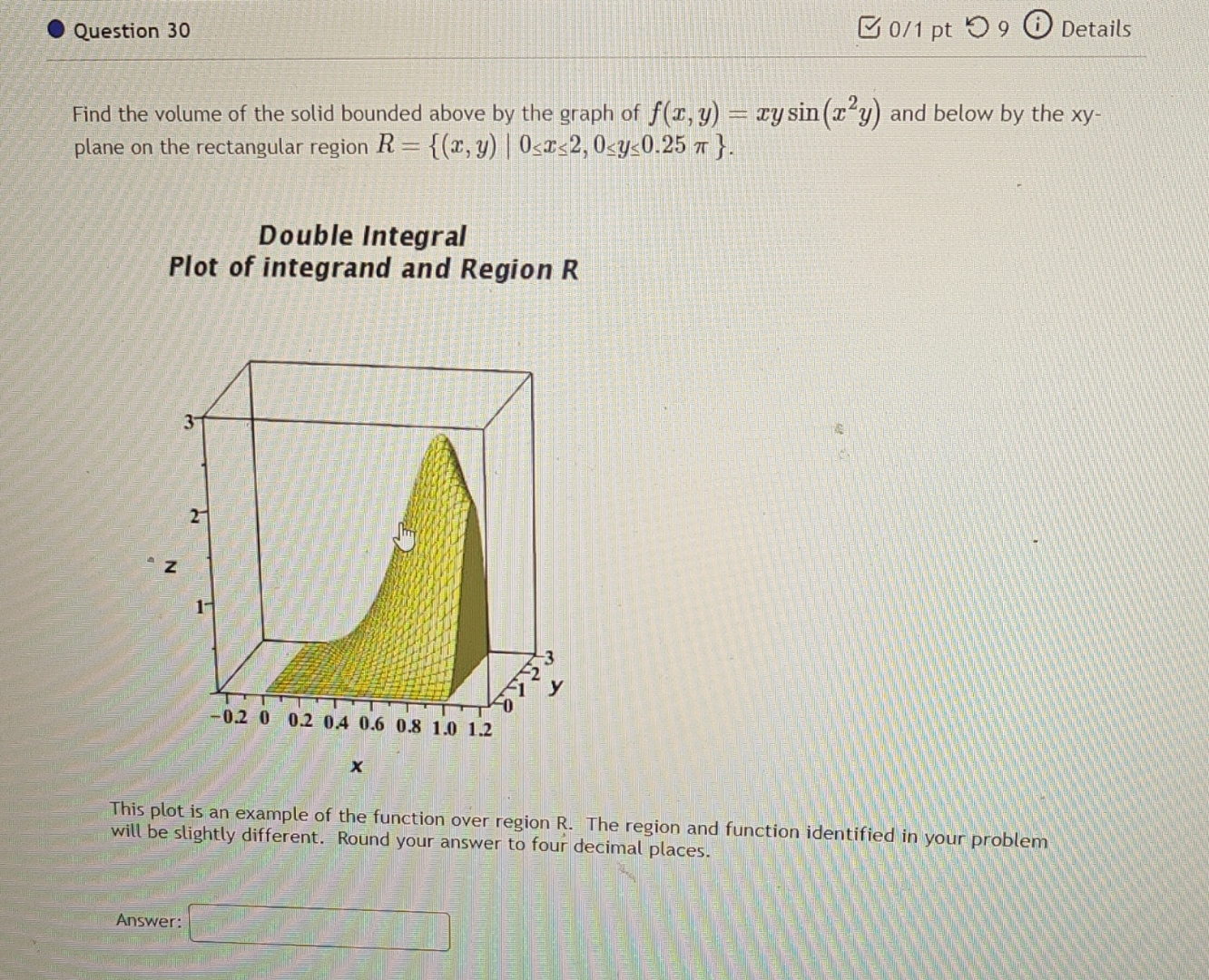 Solved Question 3001pt9(i)DetailsFind the volume of the | Chegg.com