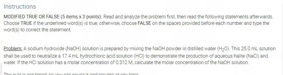 Solved Instructions MODIFIED TRUE OR FALSE (5 items x 3 | Chegg.com