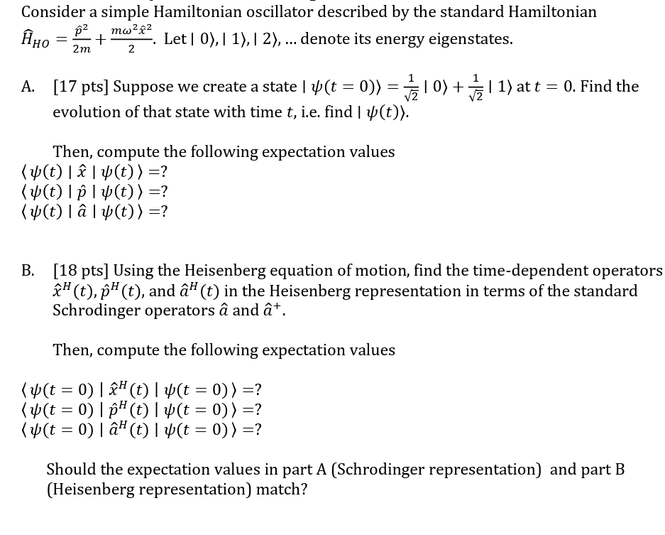 Consider a simple Hamiltonian oscillator described by | Chegg.com