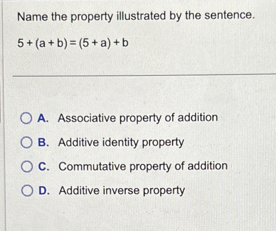 Solved Name the property illustrated by the | Chegg.com