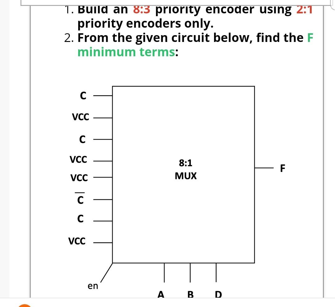 Solved 1. Build an 8:3 priority encoder using 2:1 priority | Chegg.com