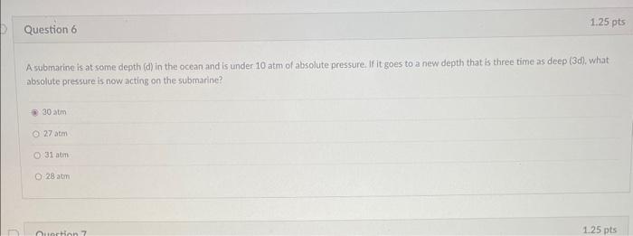 Solved A submarine is at some depth (d) in the ocean and is | Chegg.com