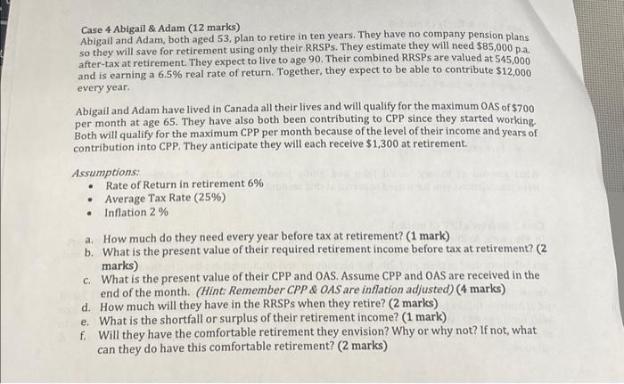 Solved Case 4 Abigail & Adam (12 marks) Abigail and Adam, | Chegg.com