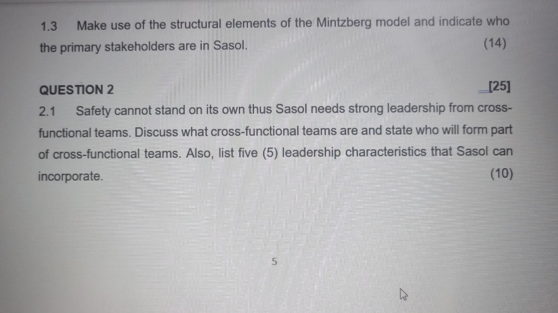 Solved CASE STUDY 5.2: SASOL SOUTH AFRICA Sasol is a leading | Chegg.com