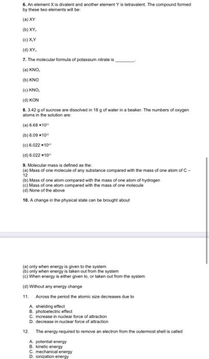 Solved 6. An element Xis divalent and another element Y is | Chegg.com