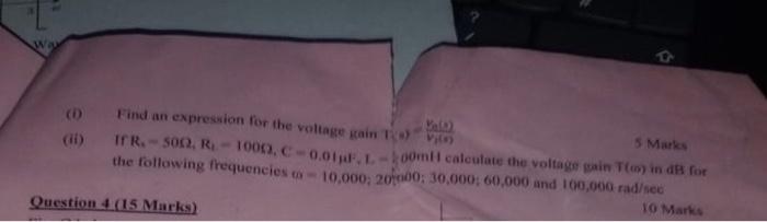 Solved Fig. Q3 circuit shows a Bandpass filter | Chegg.com