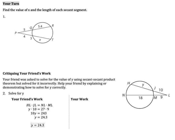 Solved Find the value of x and the length of each secant | Chegg.com