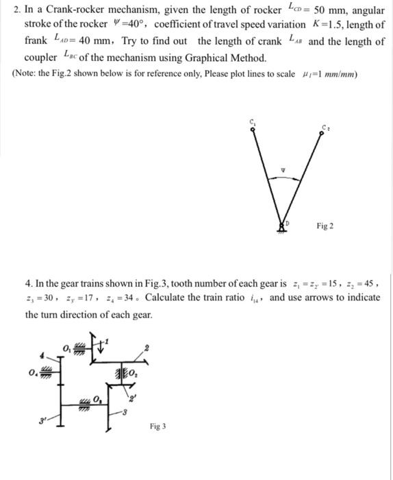 Solved 2. In a Crank-rocker mechanism, given the length of | Chegg.com
