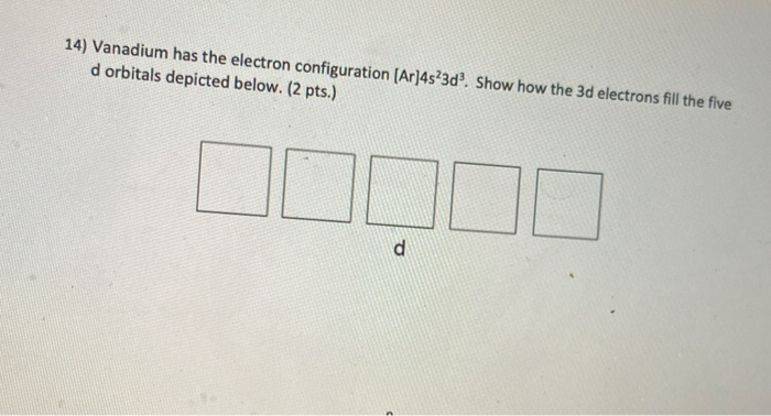Solved 14) Vanadium has the electron configuration | Chegg.com