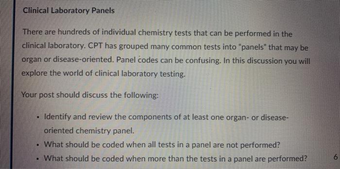Solved Clinical Laboratory Panels There are hundreds of | Chegg.com