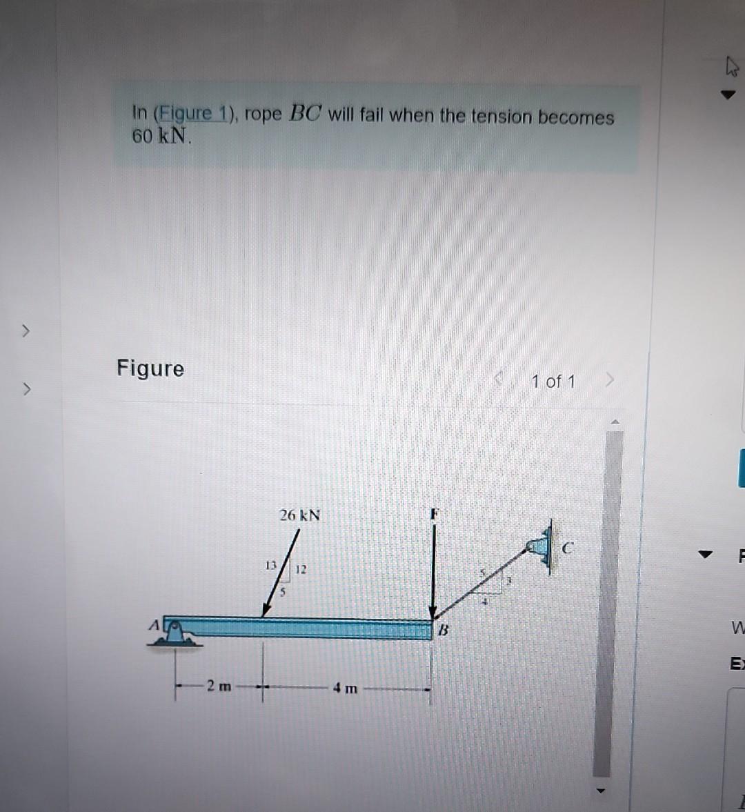 Solved In (Figure 1), rope BC will fail when the tension | Chegg.com