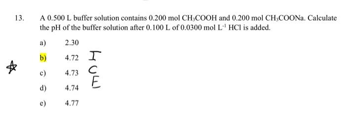 Solved 13. A 0.500 L buffer solution contains 0.200 | Chegg.com