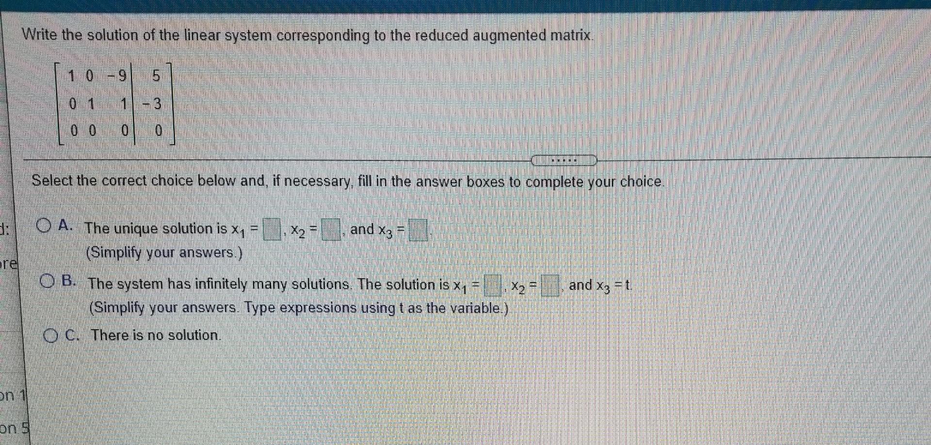 Solved Write the solution of the linear system corresponding | Chegg.com