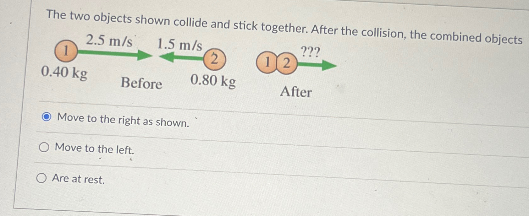 Solved The two objects shown collide and stick together Δ | Chegg.com