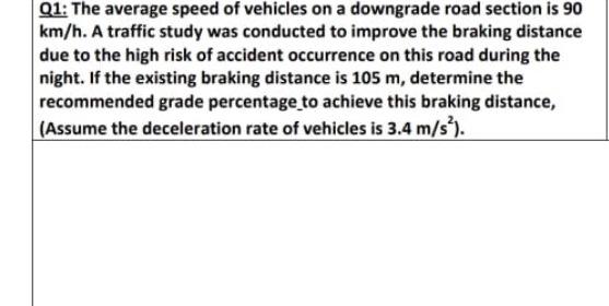 Solved Q1: The average speed of vehicles on a downgrade road | Chegg.com