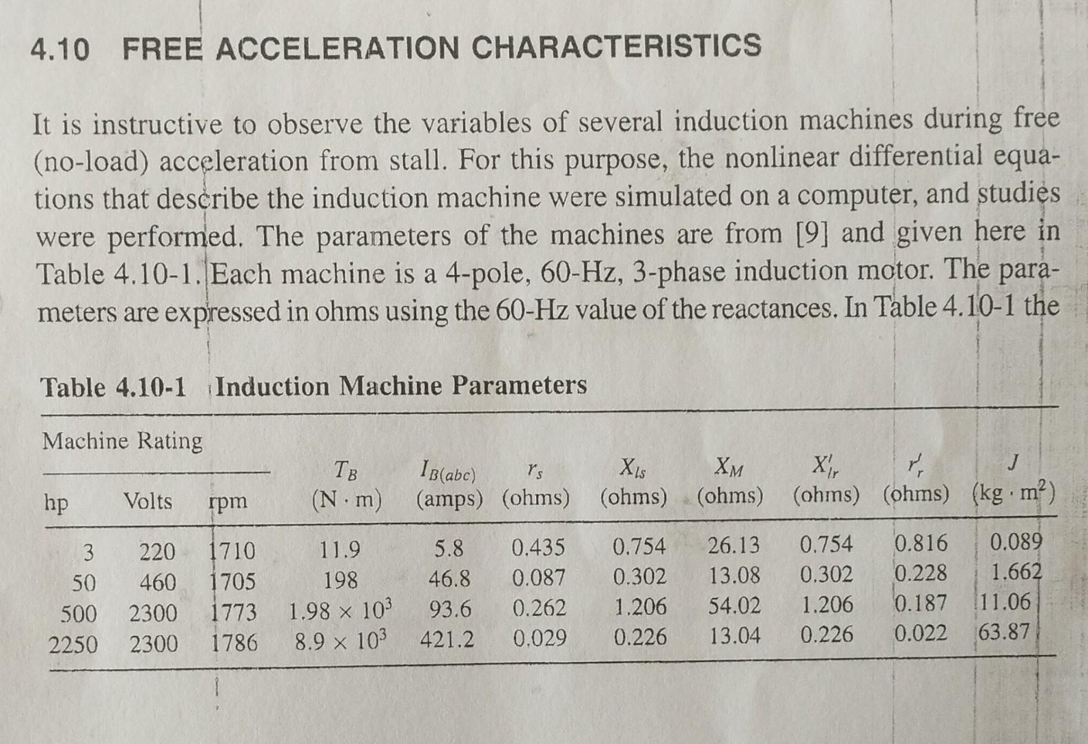 Solved Table 4.10-1 Induction Machine Parameters4.10 FREE | Chegg.com